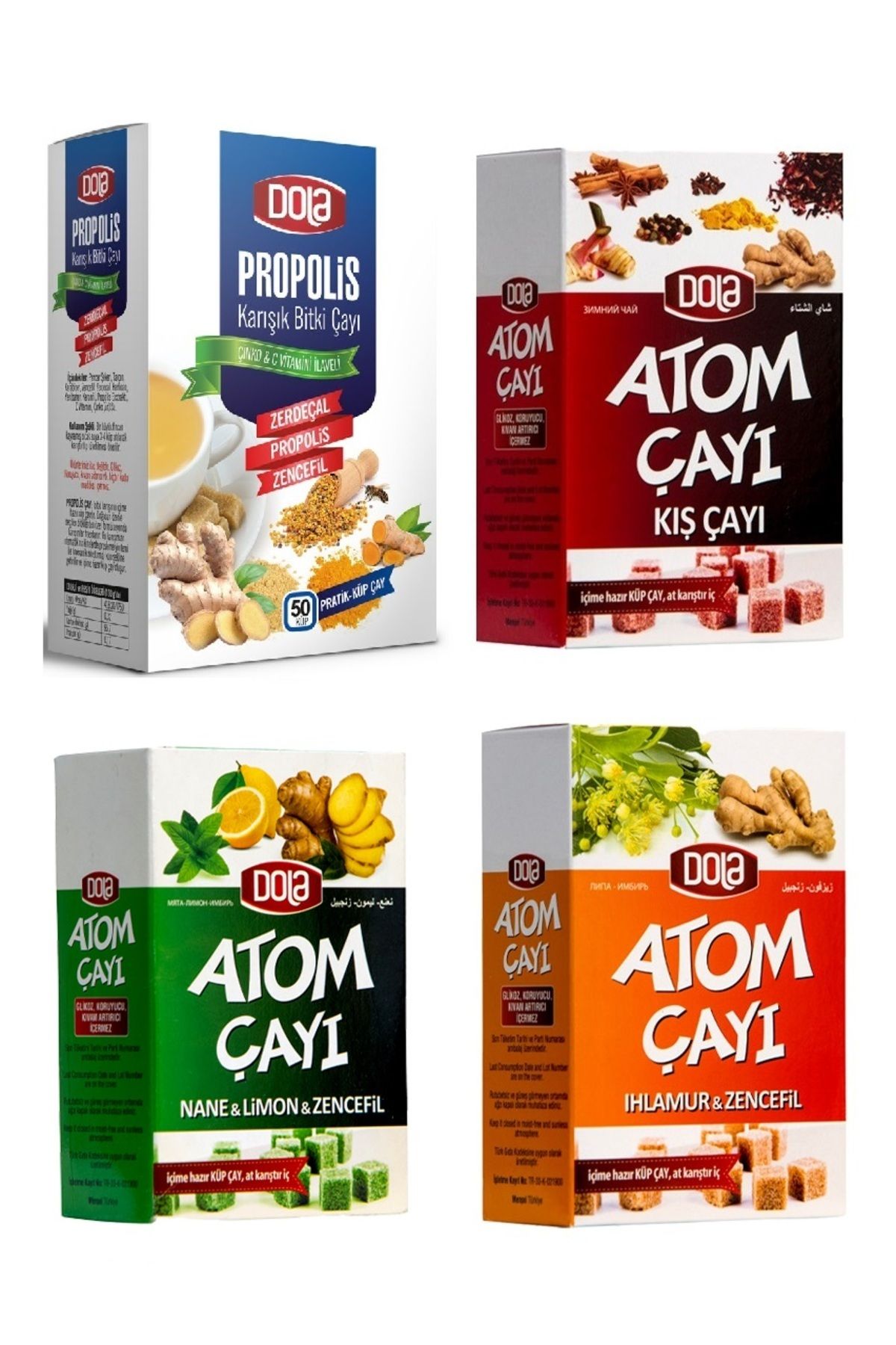 Atom Çayı 5'li Paket Kış Çayı-nane Limon-ıhlamur-Propolis Çayı ve Nar Çayı